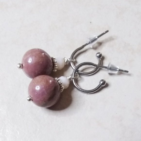 Hand Crafted | Jewelry | 325 Casualboho Leaves Rhodonite Beads Hoop ...